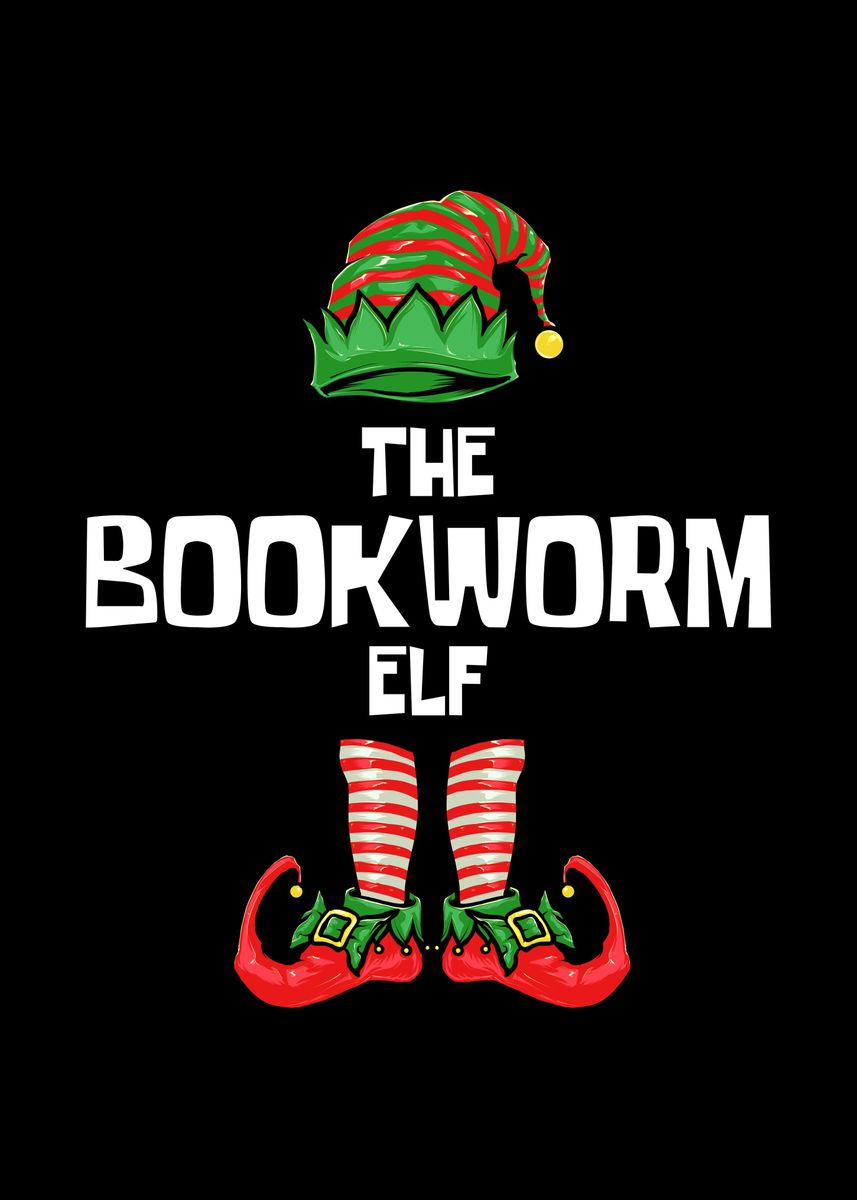 'Christmas Bookworm Elf' Poster, picture, metal print, paint by Mealla ...