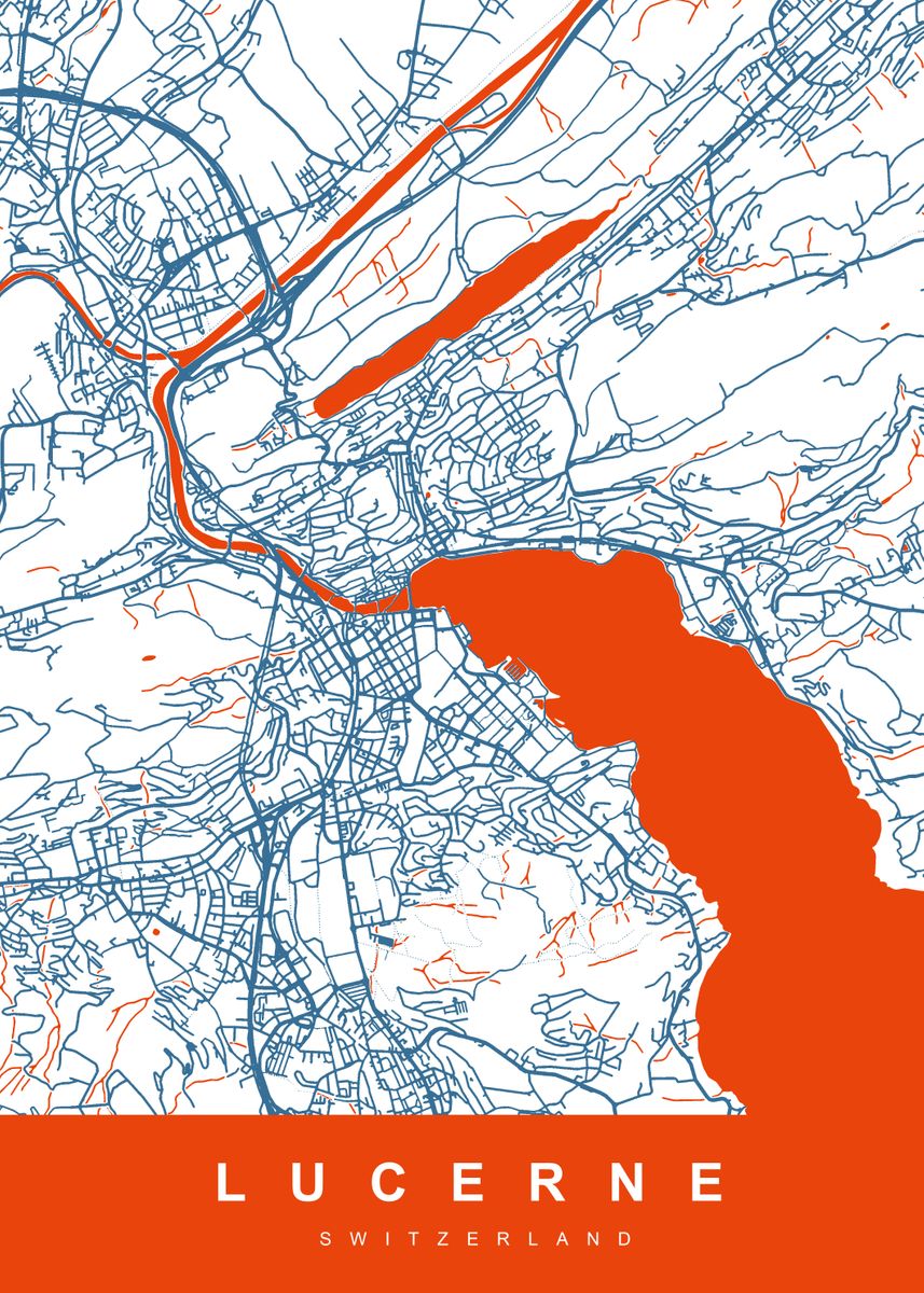 'LUCERNE Map SWITZERLAND' Poster, picture, metal print, paint by ...