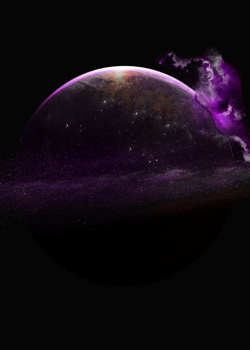 'Purple Bursting Planet' Poster, picture, metal print, paint by ...