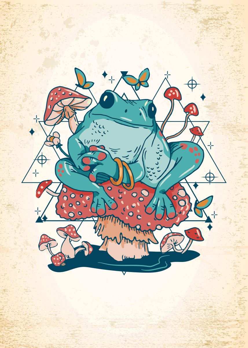 'Mystic Frog On Mushroom' Poster, picture, metal print, paint by ...