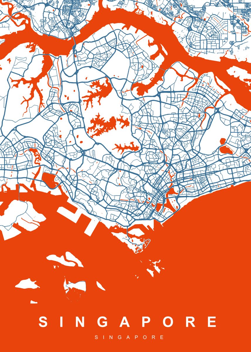 'SINGAPORE Map' Poster, picture, metal print, paint by UrbanMaps | Displate