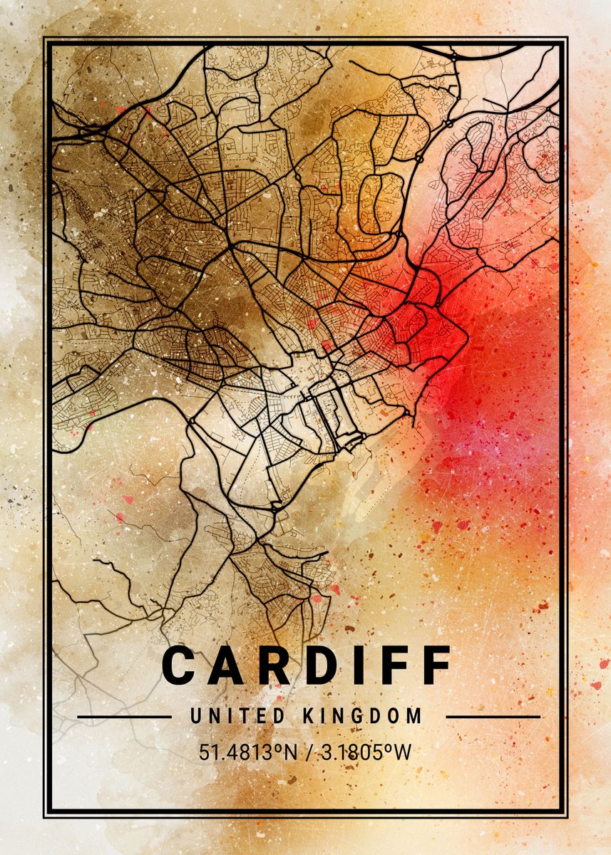 'Cardiff Ara Watercolor Map' Poster by Tien Stencil | Displate