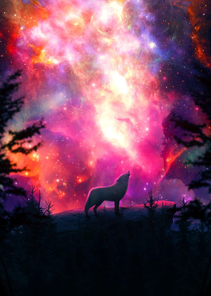 'A Wolf Among the Universe' Poster, picture, metal print, paint by ...