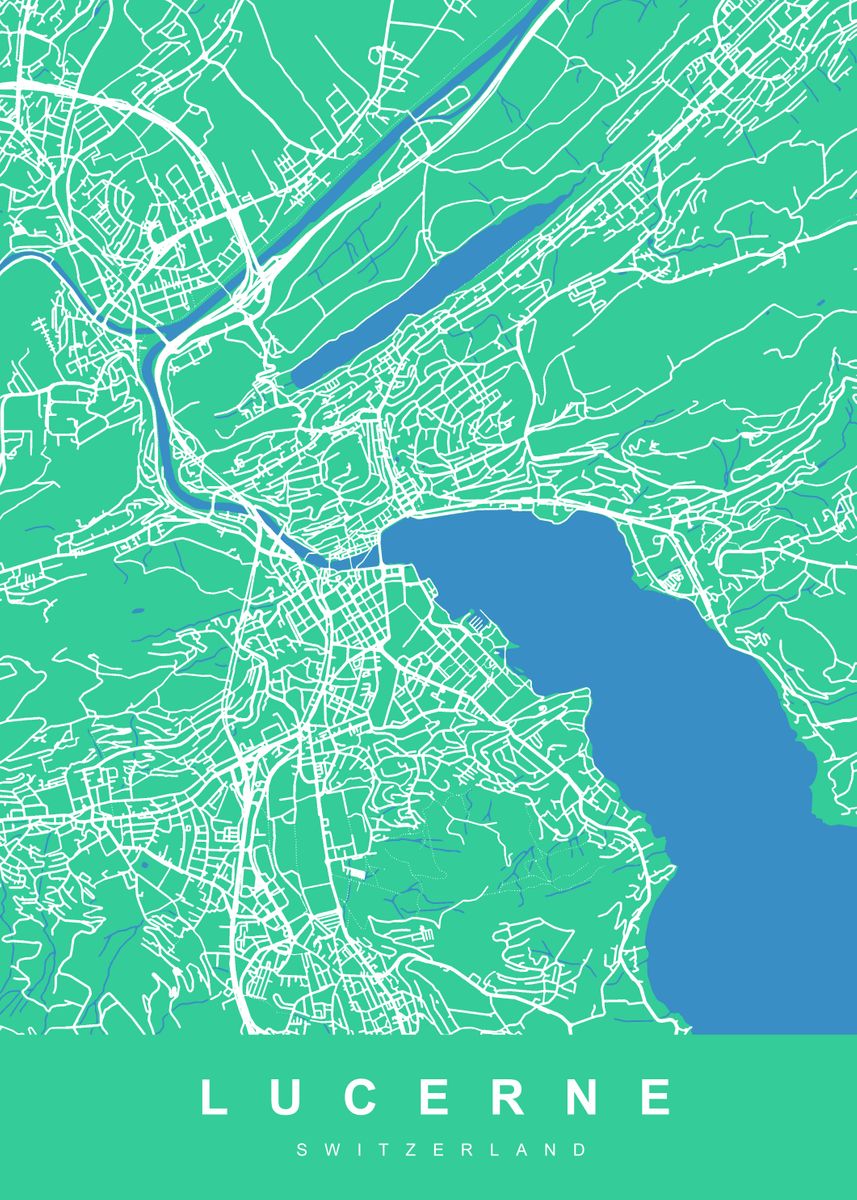 'LUCERNE Map SWITZERLAND' Poster, picture, metal print, paint by ...