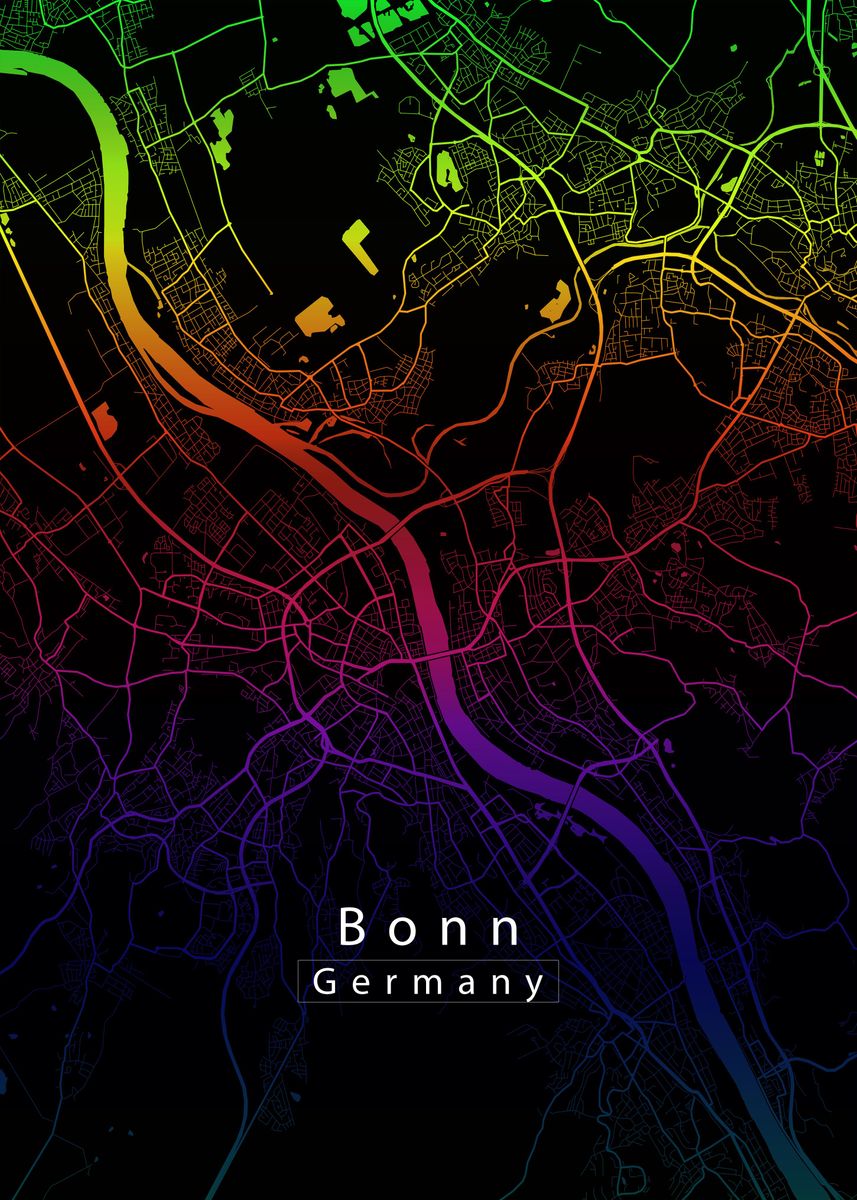 'Bonn City Map' Poster, picture, metal print, paint by Mapique | Displate