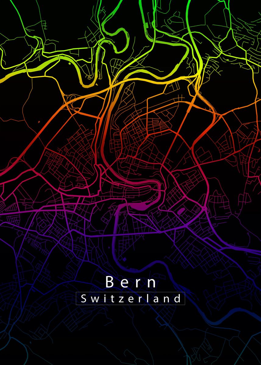 'Bern City Map' Poster, picture, metal print, paint by Mapique | Displate