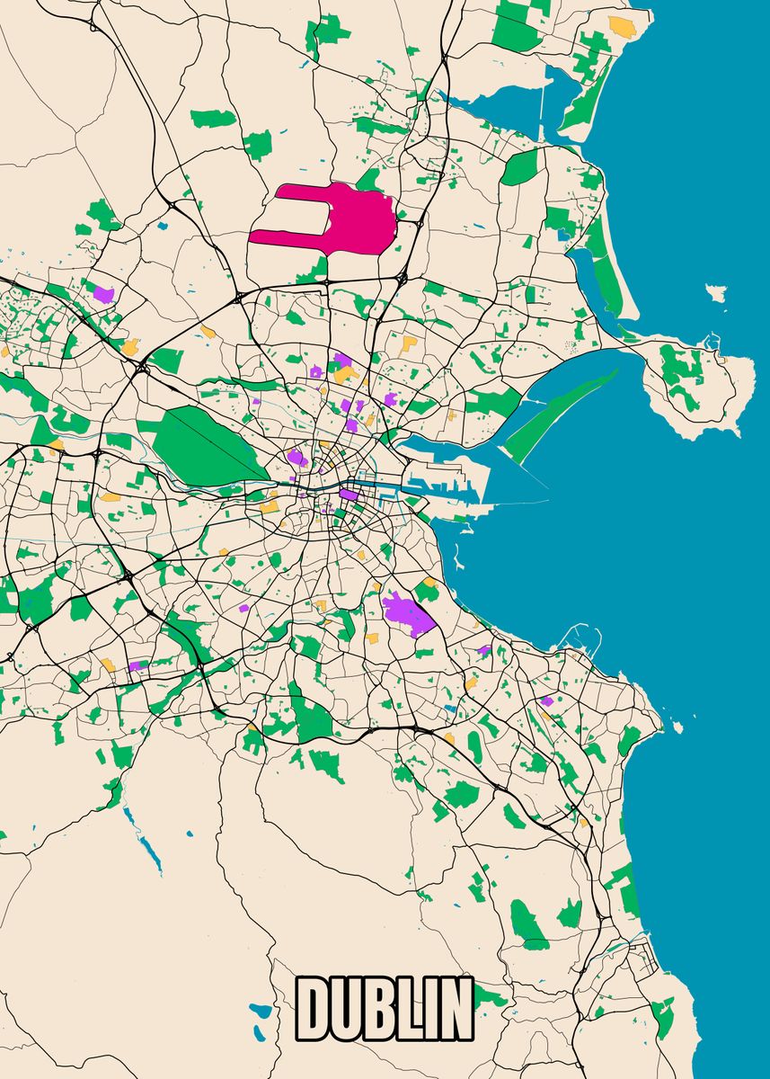 'Dublin Map' Poster, picture, metal print, paint by Sam Kal | Displate