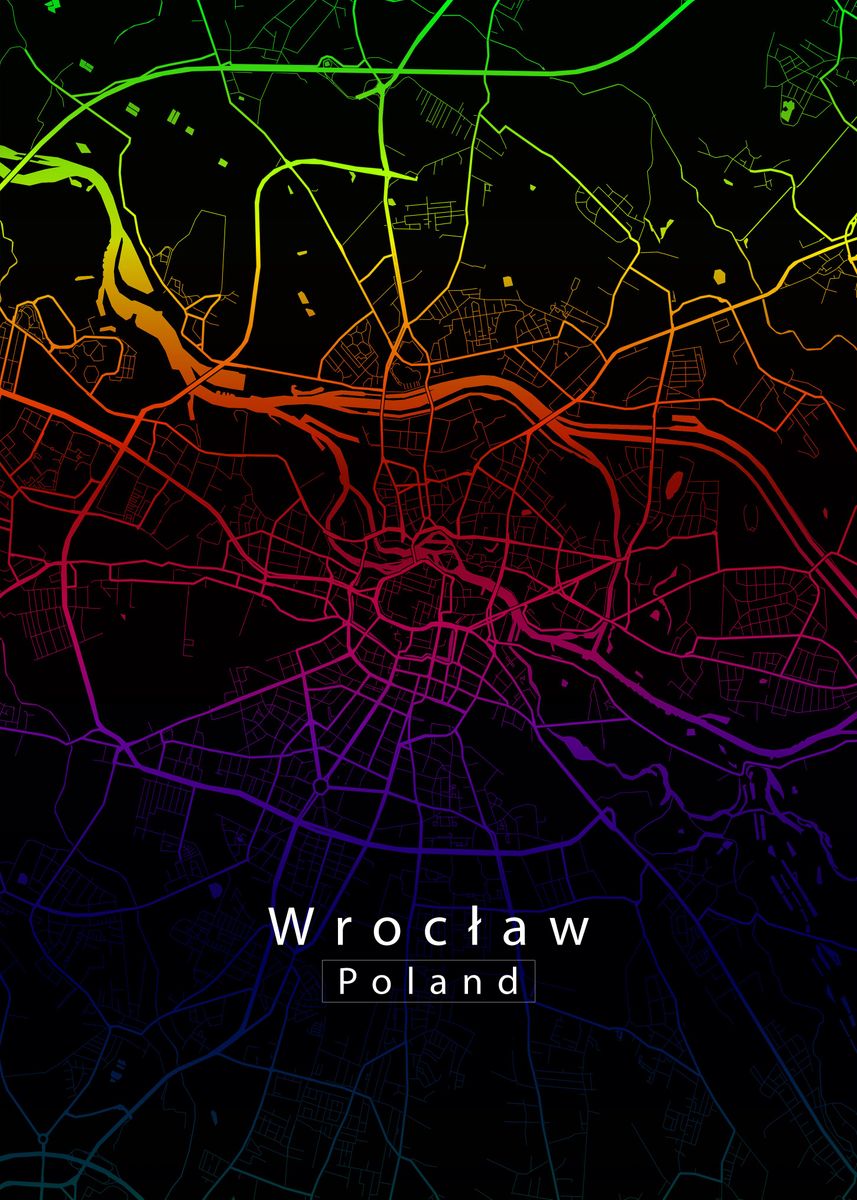 'Wroclaw City Map' Poster, picture, metal print, paint by Mapique ...