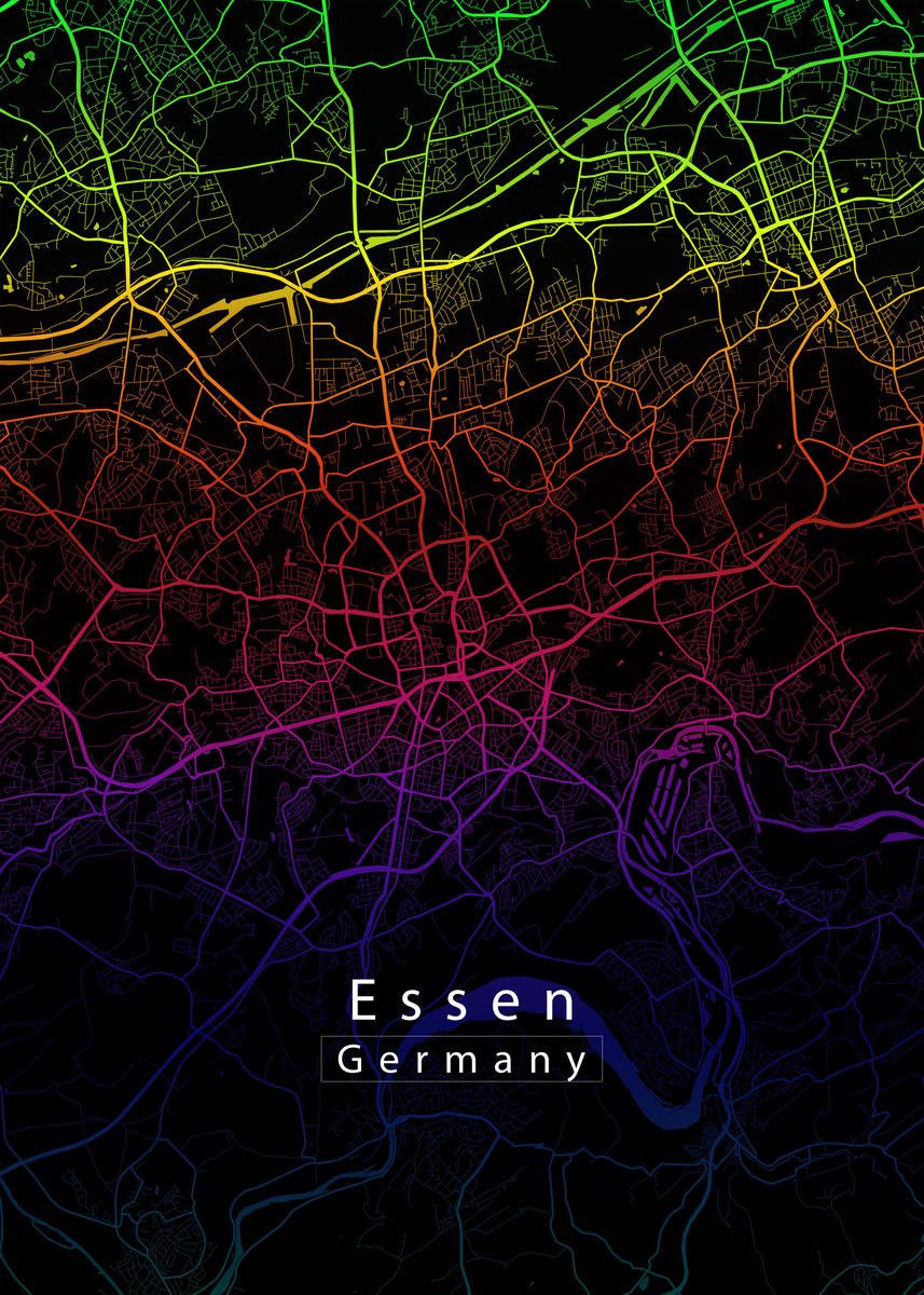 'Essen City Map' Poster, picture, metal print, paint by Mapique | Displate