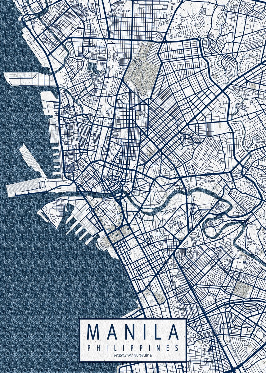 'Manila City Map Coastal' Poster, picture, metal print, paint by deMAP ...