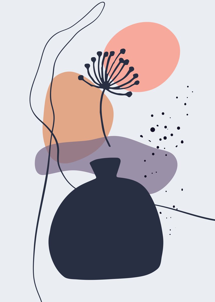 'Abstract pot flower line' Poster, picture, metal print, paint by Human ...