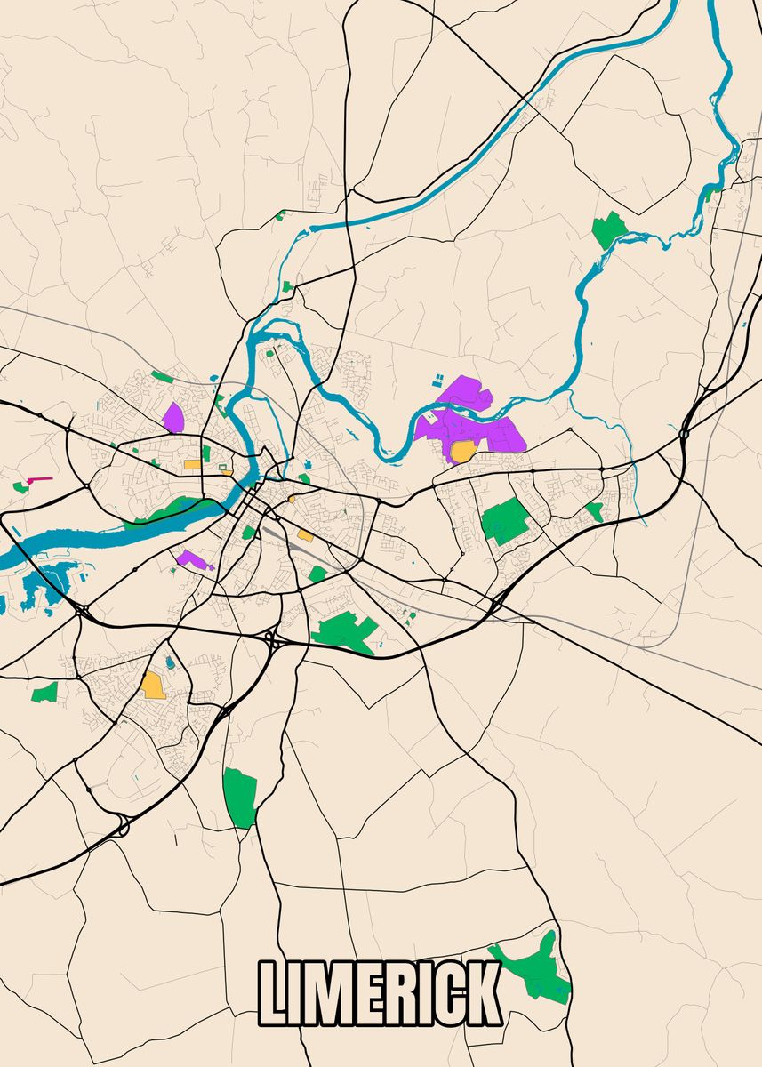 'Limerick Map' Poster by Sam Kal | Displate