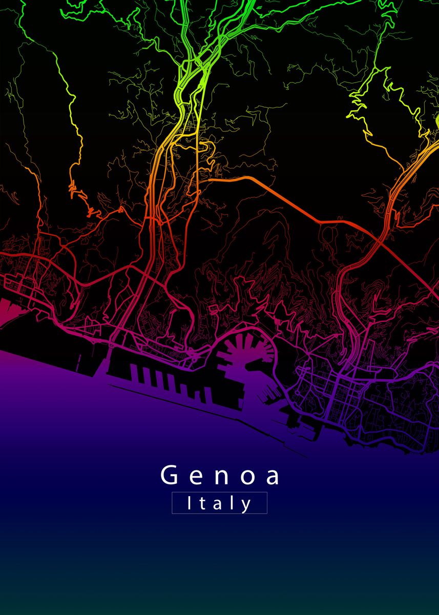 'Genoa City Map' Poster, picture, metal print, paint by Robin Niemczyk ...