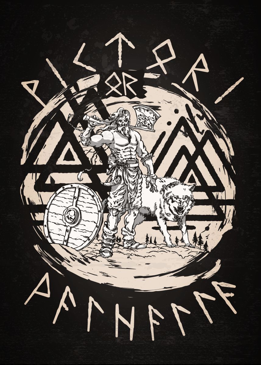 'Viking Warrior With Wolf' Poster, picture, metal print, paint by ...