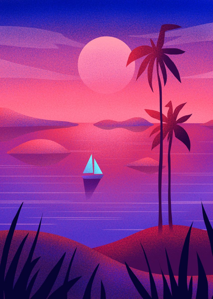 'Sunset View' Poster, picture, metal print, paint by Flo | Displate