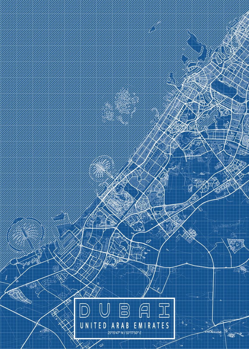 'Dubai City Map Blueprint' Poster by deMAP Studio | Displate