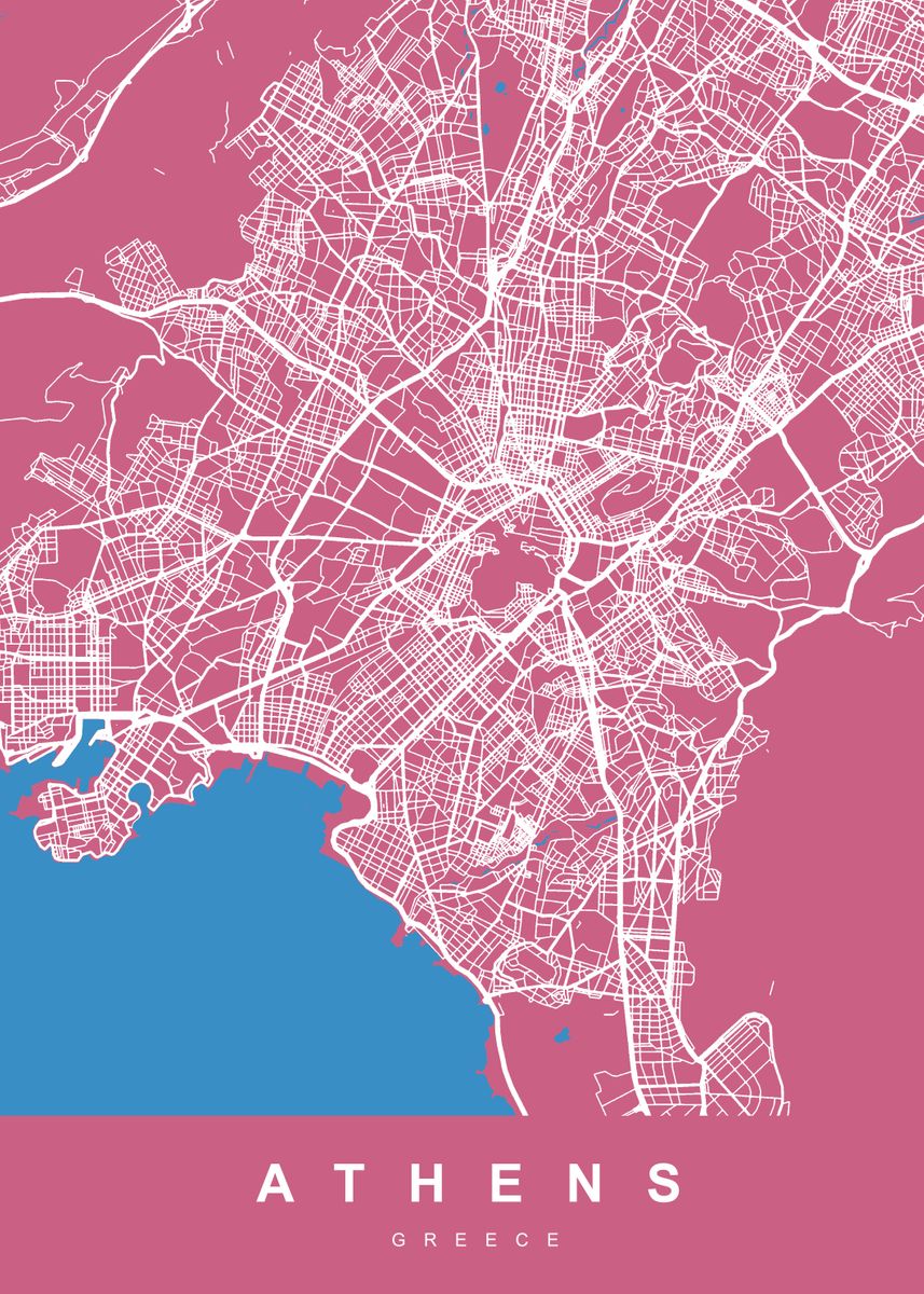 'ATHENS Map GREECE' Poster, picture, metal print, paint by UrbanMaps ...