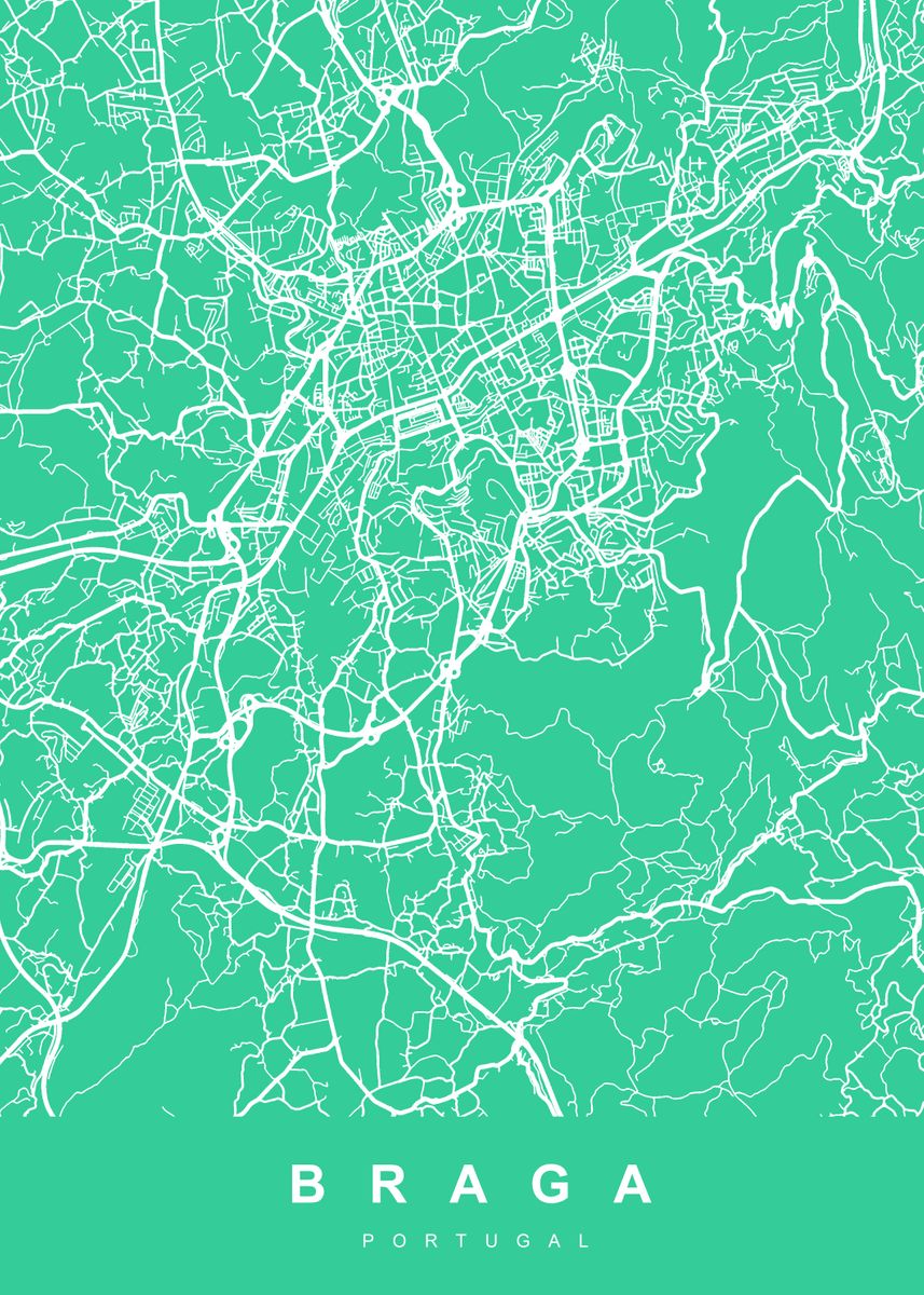 'BRAGA Map PORTUGAL' Poster by UrbanMaps | Displate