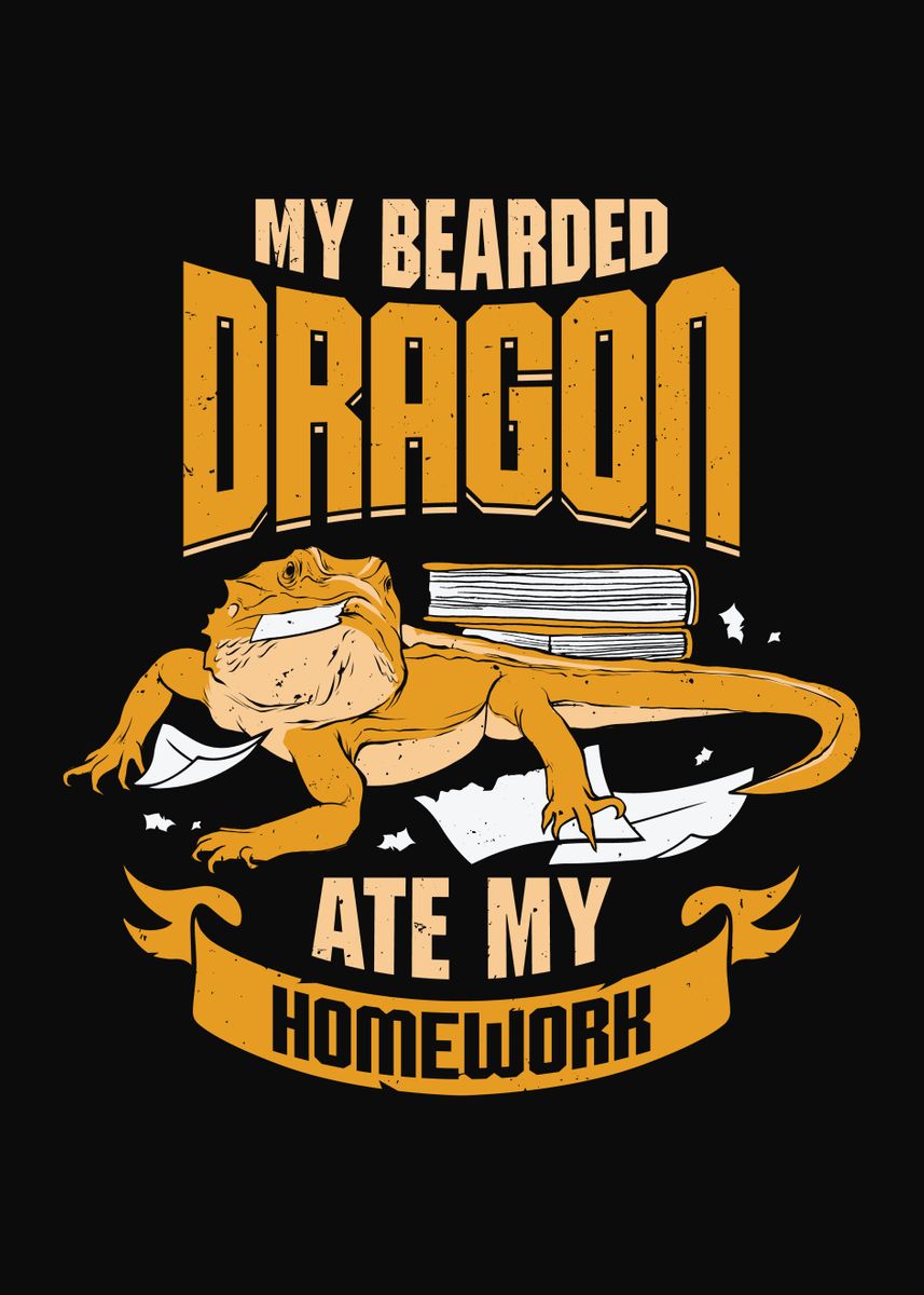 'Bearded Dragon Homework' Poster, picture, metal print, paint by Marcel ...