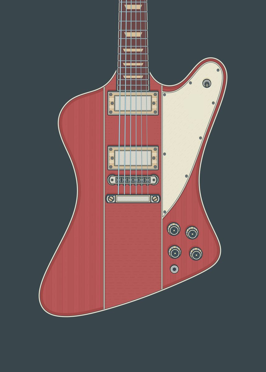'Red Stylish Guitar' Poster by Milhad Art | Displate