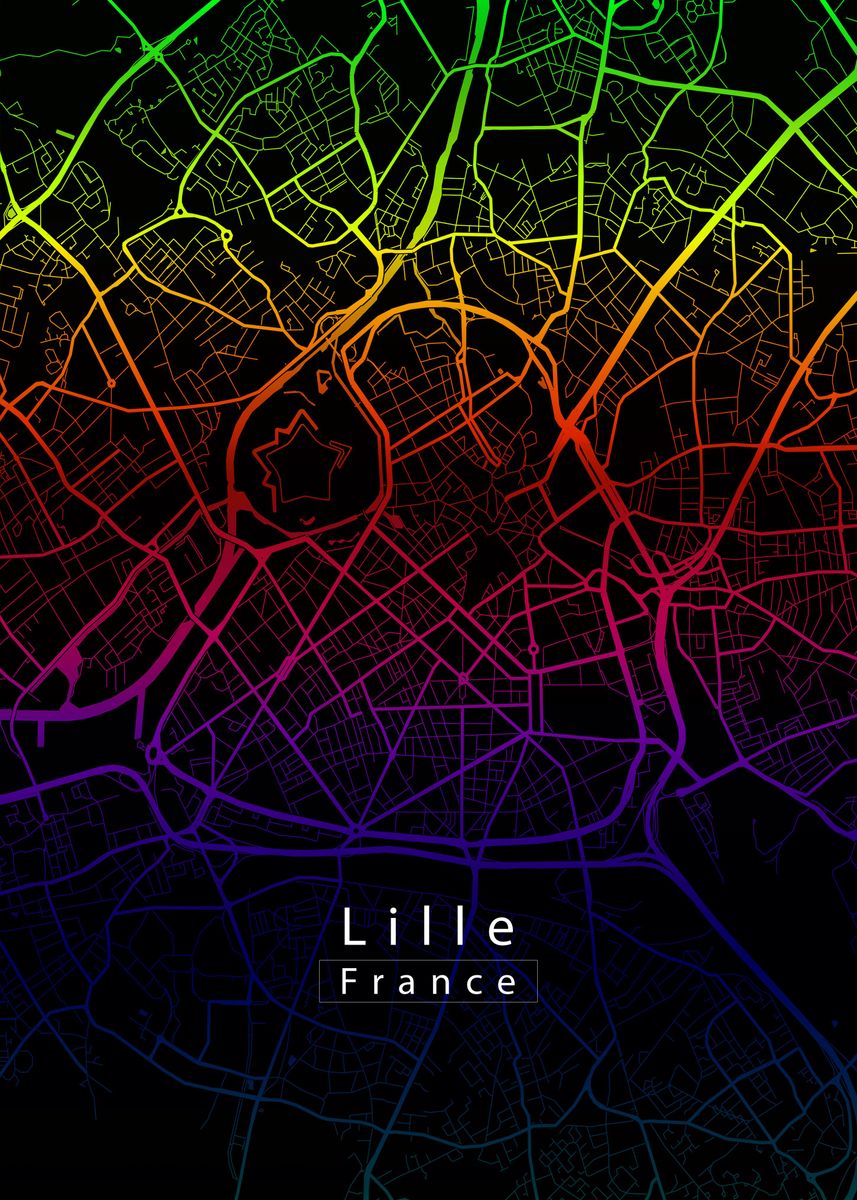 'Lille CIty Map' Poster, picture, metal print, paint by Robin Niemczyk ...
