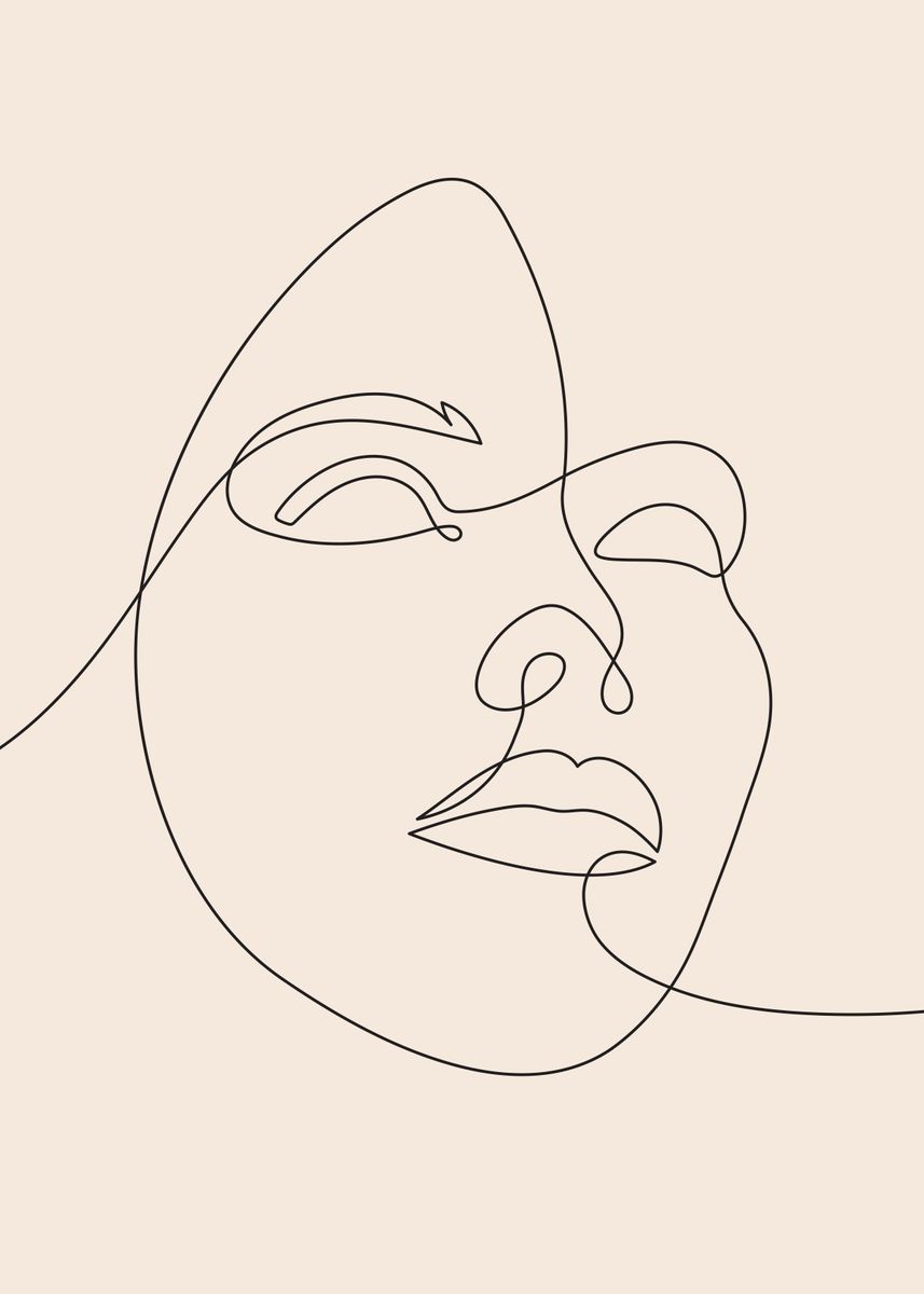 'Woman face continuous line' Poster, picture, metal print, paint by ...