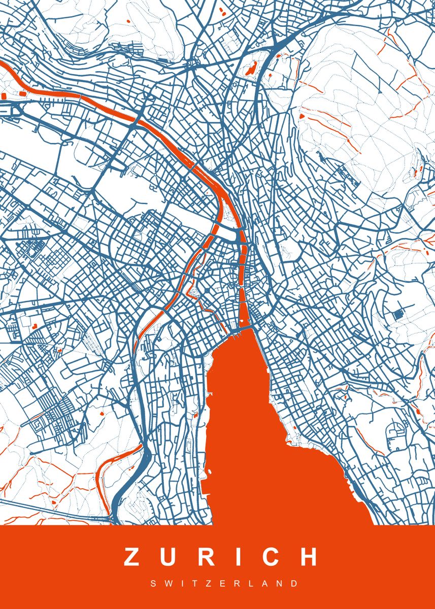 'ZURICH Map SWITZERLAND' Poster by UrbanMaps | Displate