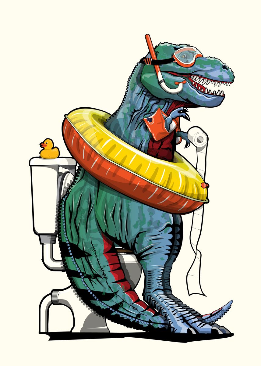 'T Rex on the Toilet' Poster, picture, metal print, paint by ...