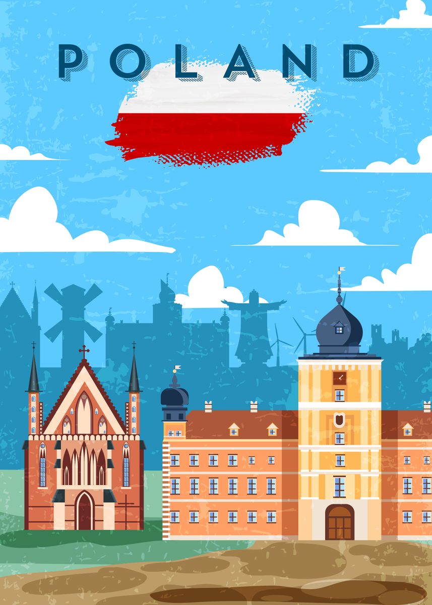 'Poland retro travel' Poster, picture, metal print, paint by Moon ...