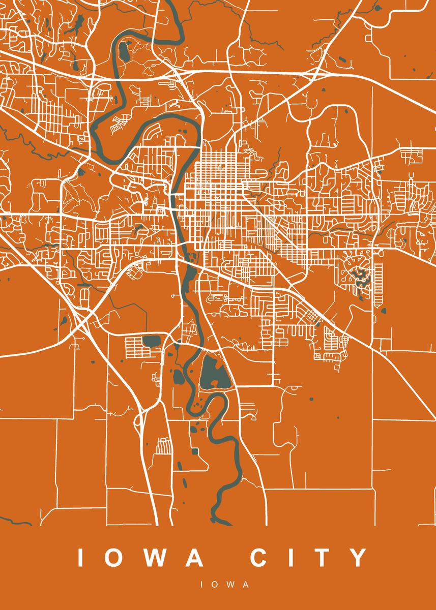 'IOWA CITY City Map USA' Poster, picture, metal print, paint by ...