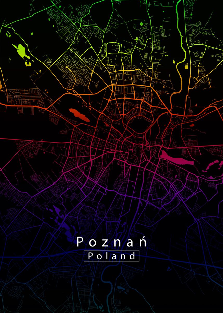 'Poznan City Map' Poster, picture, metal print, paint by Mapique | Displate