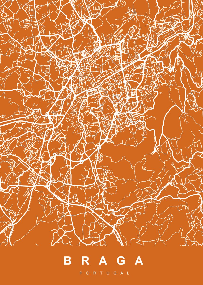 'BRAGA City Map PORTUGAL' Poster, picture, metal print, paint by ...