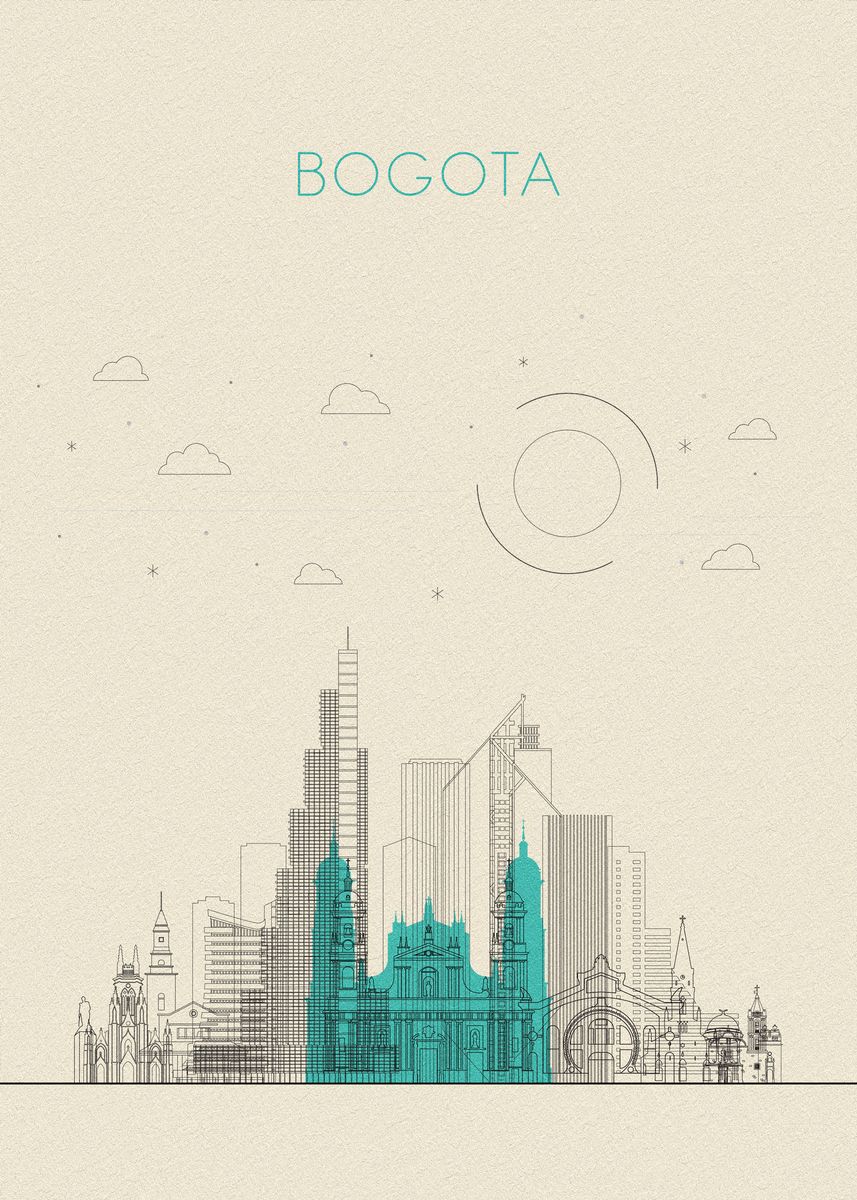 'Bogota Skyline' Poster, picture, metal print, paint by Deniz A. | Displate