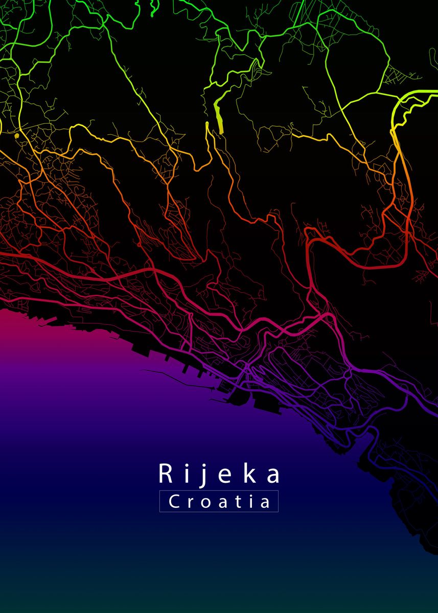 'Rijeka City Map' Poster, picture, metal print, paint by Mapique | Displate