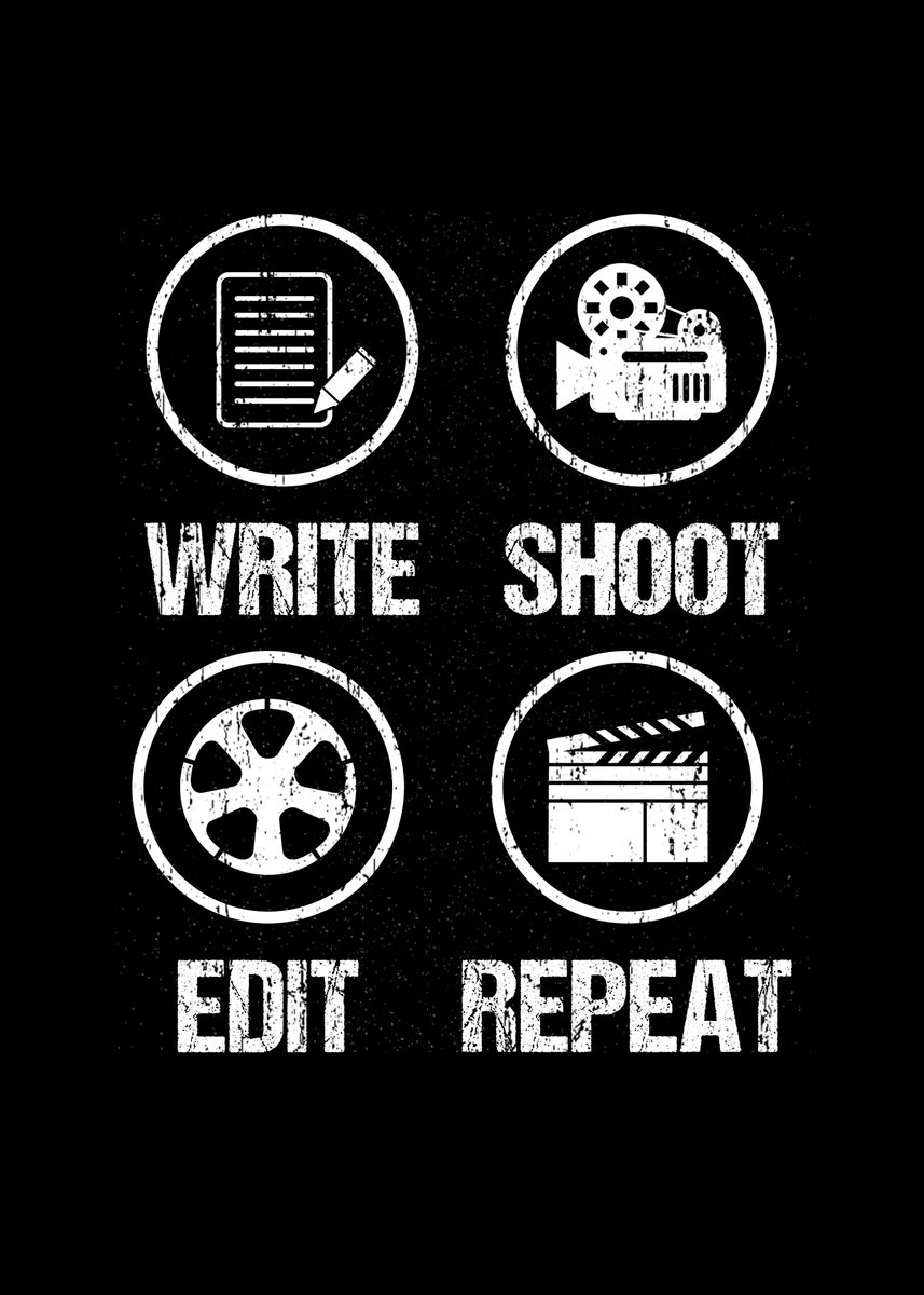 'Write Shoot Edit Repeat' Poster, picture, metal print, paint by Lukes ...