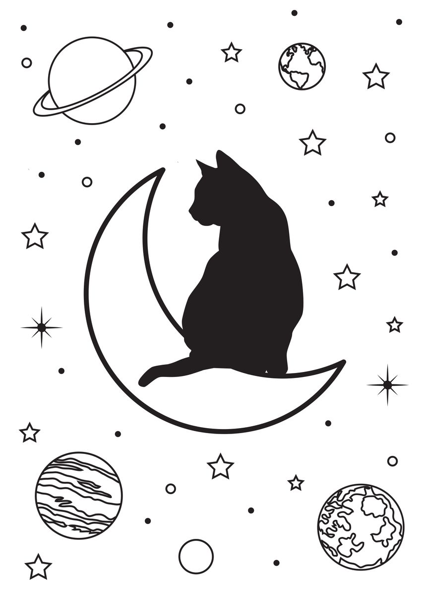 'moon cat' Poster, picture, metal print, paint by Biljana Cvetanovic ...