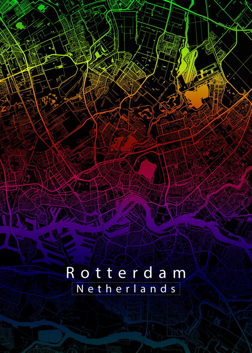 'Rotterdam City Map' Poster, picture, metal print, paint by Mapique ...