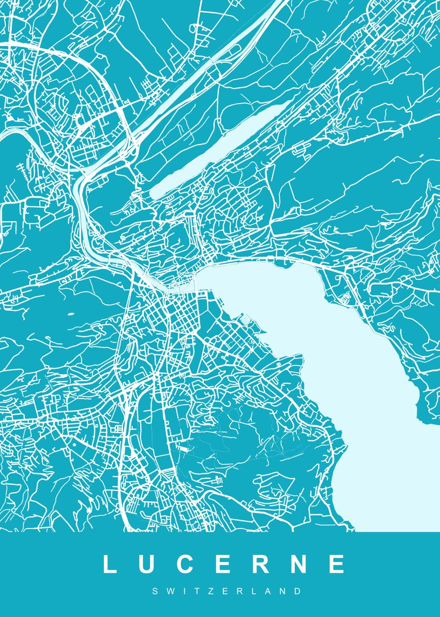 'LUCERNE Map SWITZERLAND ' Poster, picture, metal print, paint by ...