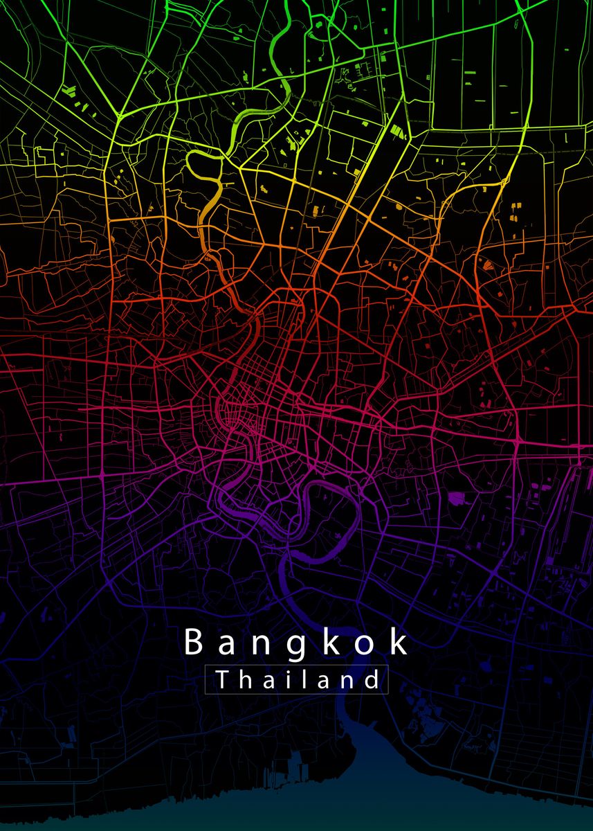 'Bangkok City Map' Poster, picture, metal print, paint by Robin ...