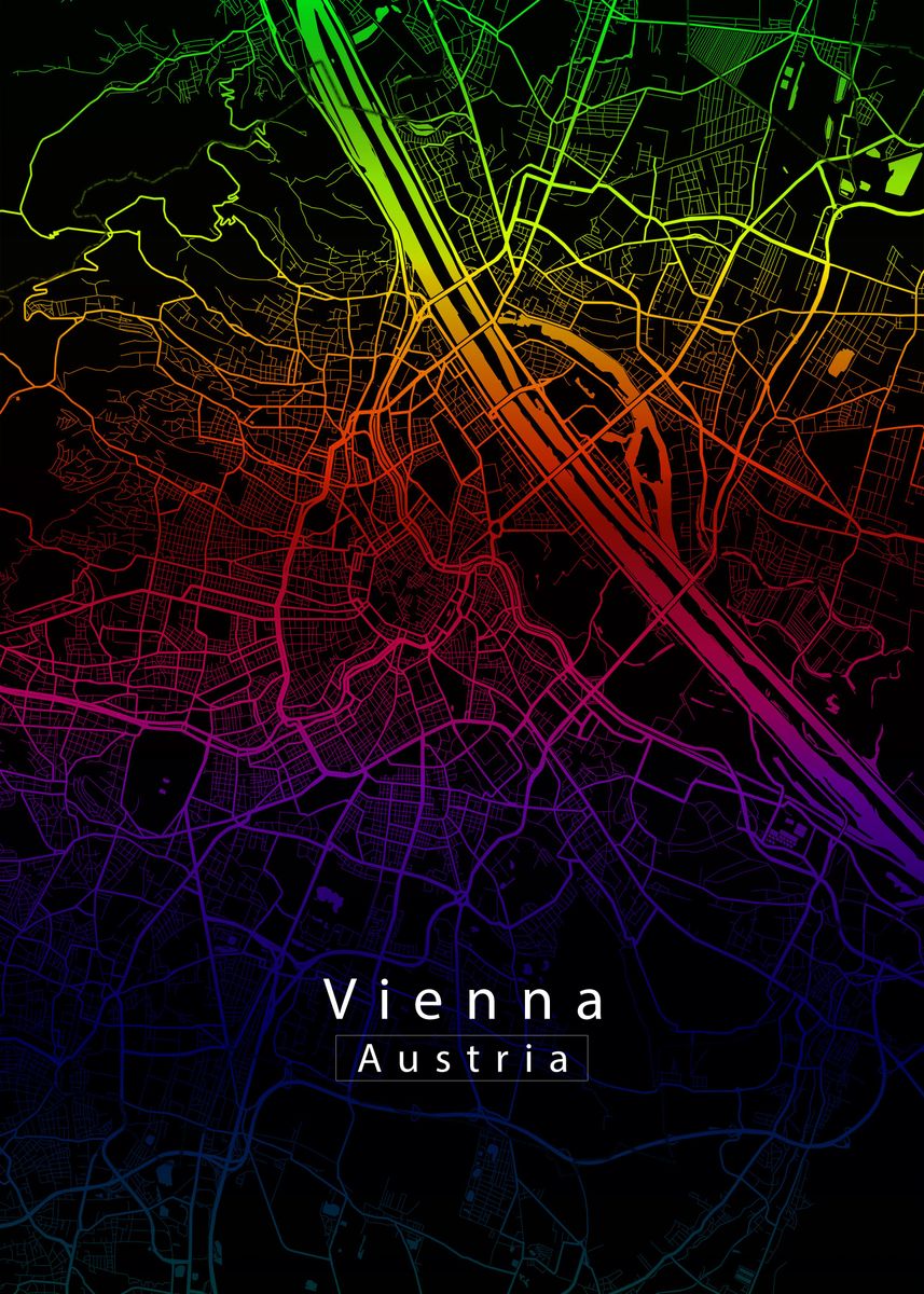 'Vienna City Map' Poster, picture, metal print, paint by Mapique | Displate