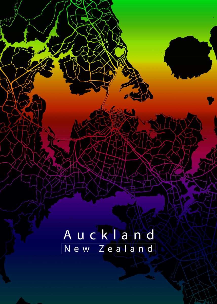 'Auckland City Map' Poster, picture, metal print, paint by Robin ...
