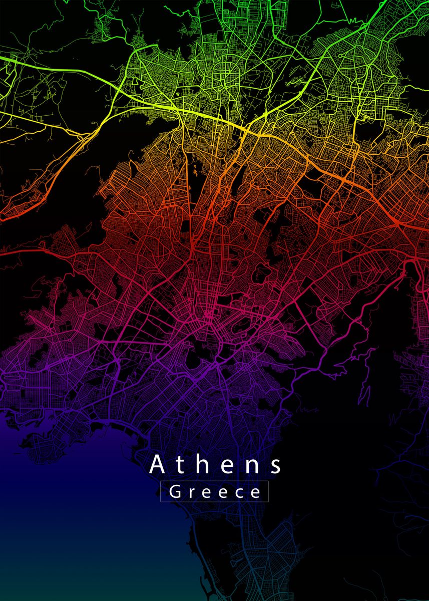 'Athens City Map' Poster, picture, metal print, paint by Mapique | Displate