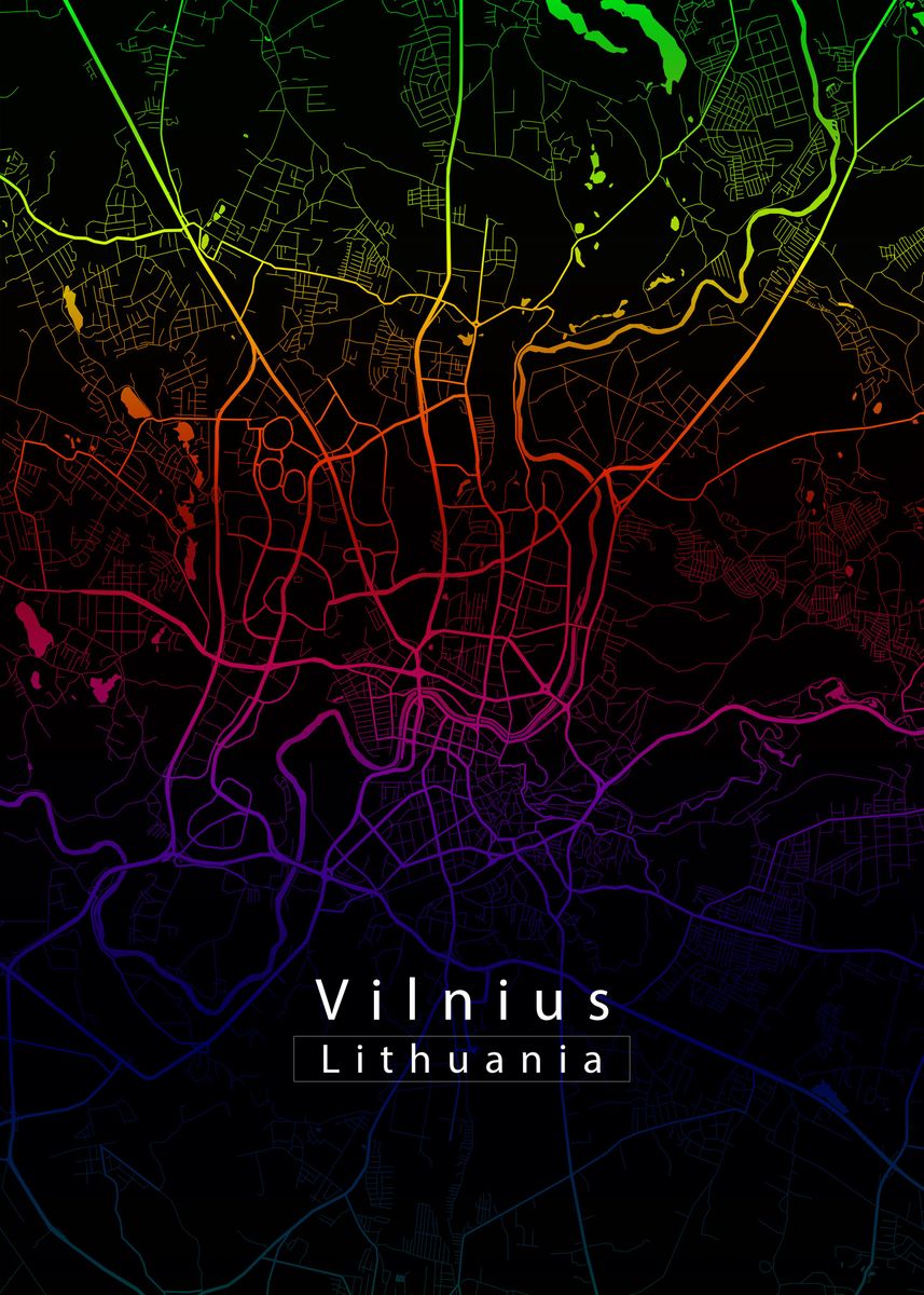 'Vilnius City Map' Poster, picture, metal print, paint by Mapique ...