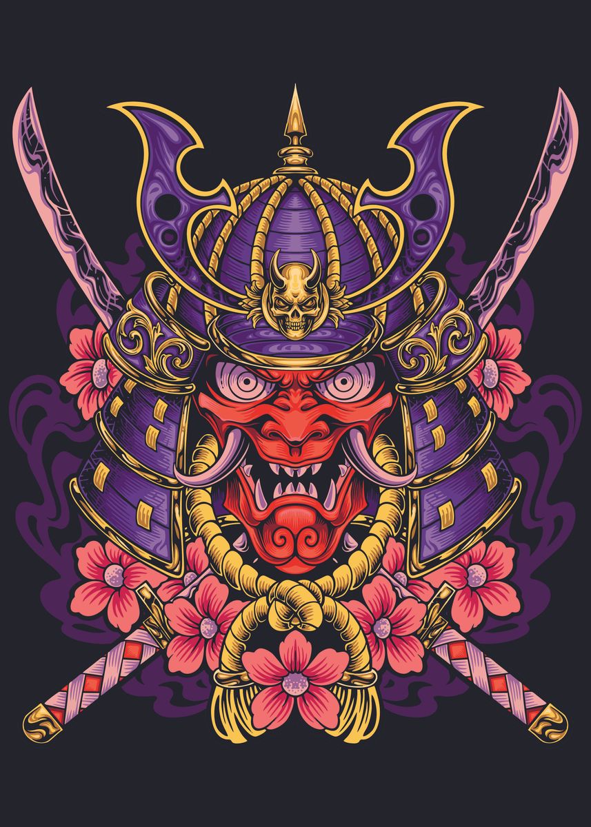 'Cartoon Oni Samurai' Poster, picture, metal print, paint by Milky ...
