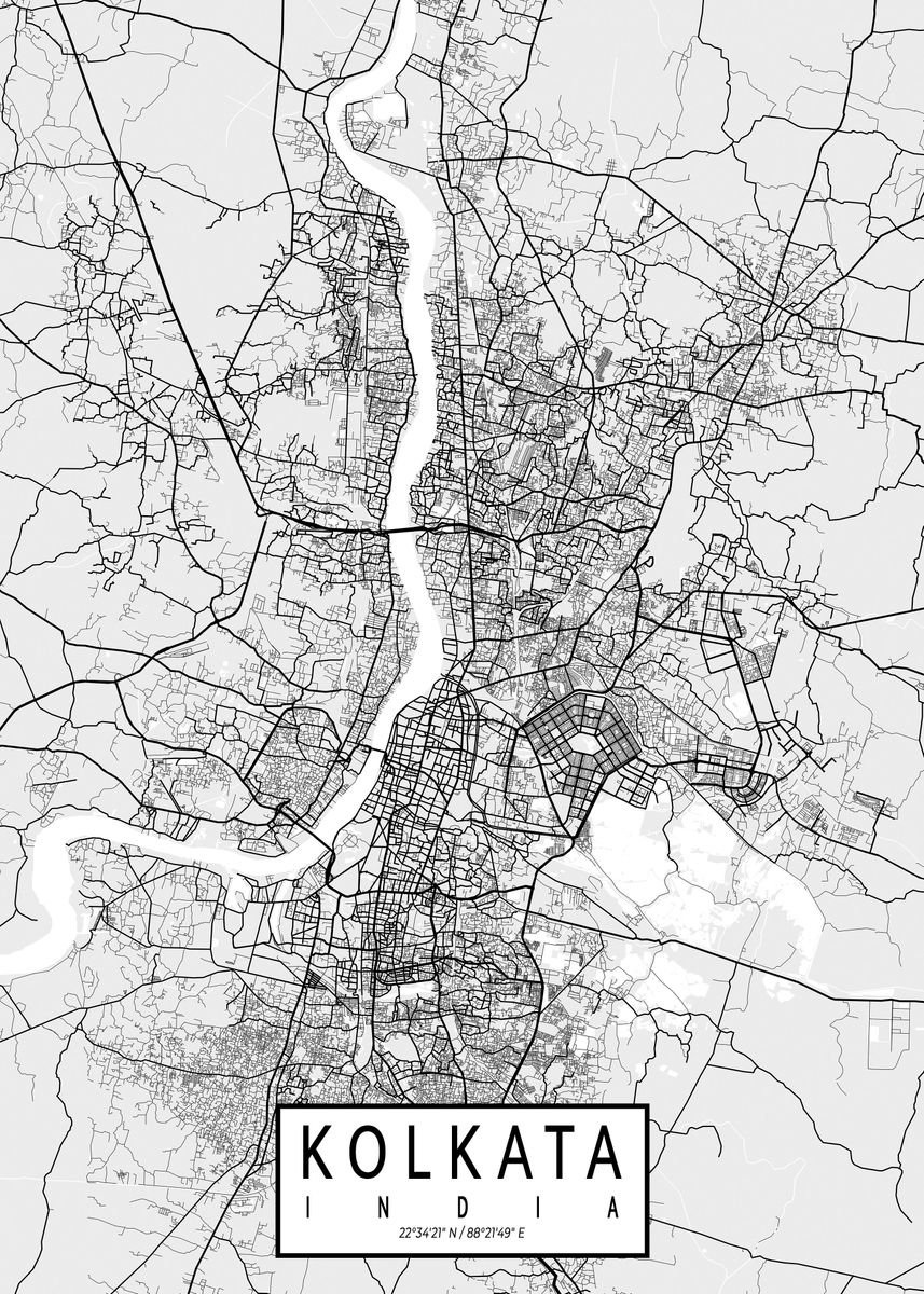 'Calcutta City Map Light' Poster, picture, metal print, paint by deMAP ...
