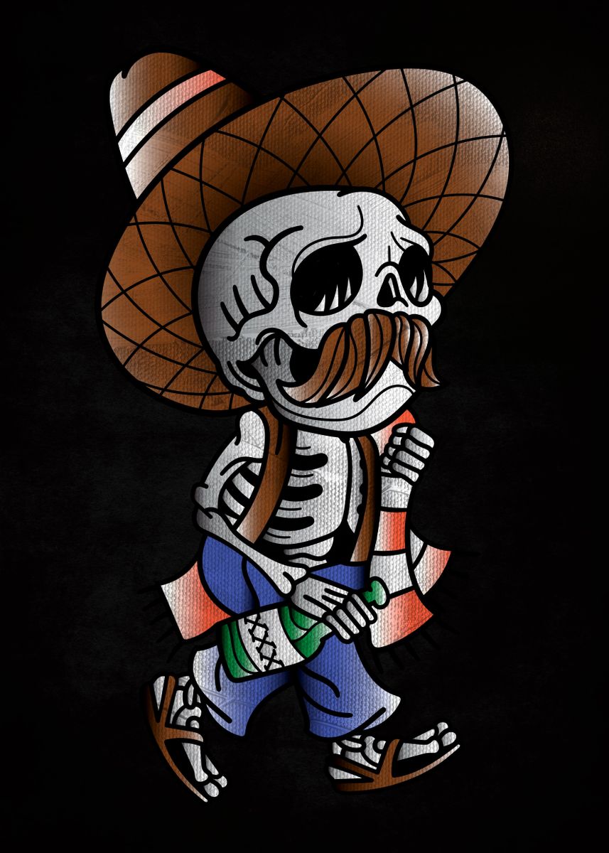 'mexican drunk skull s' Poster, picture, metal print, paint by almost ...