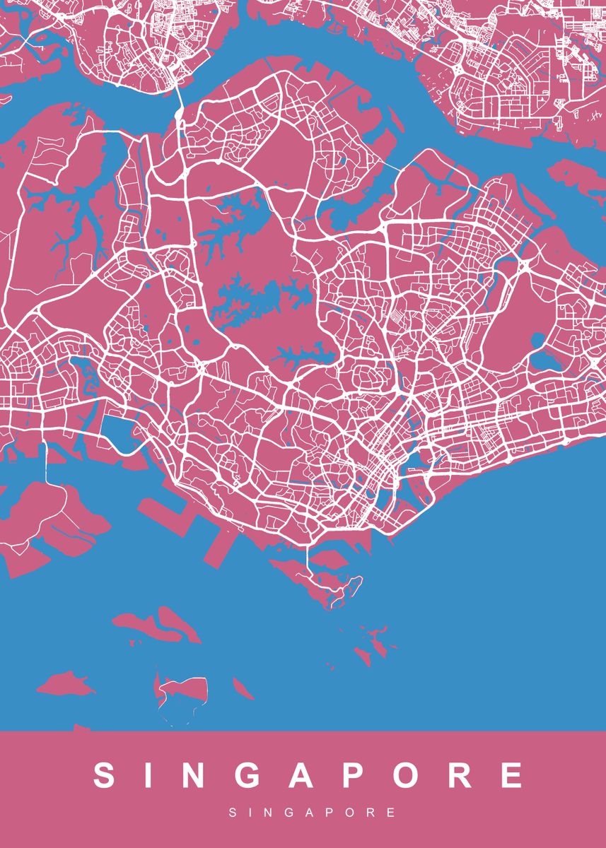 'SINGAPORE Map' Poster, picture, metal print, paint by UrbanMaps | Displate