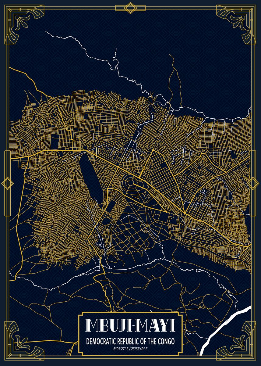 'Mbuji Mayi City Map Gold' Poster, picture, metal print, paint by deMAP ...