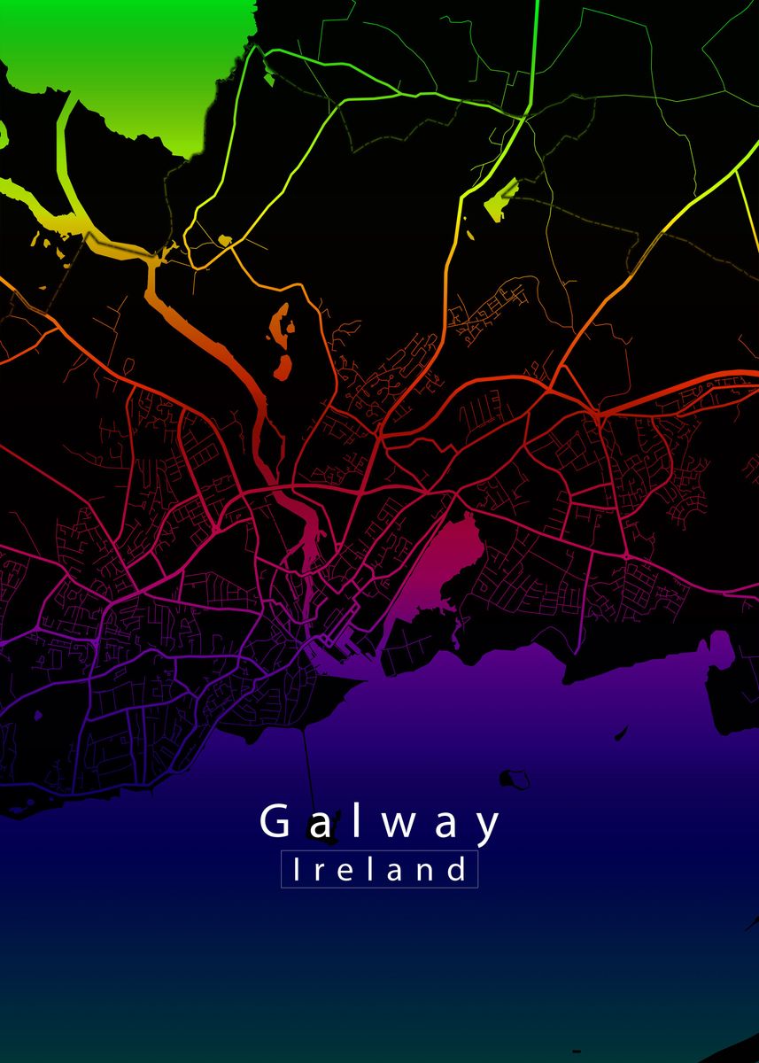 'Galway City Map' Poster, picture, metal print, paint by Mapique | Displate