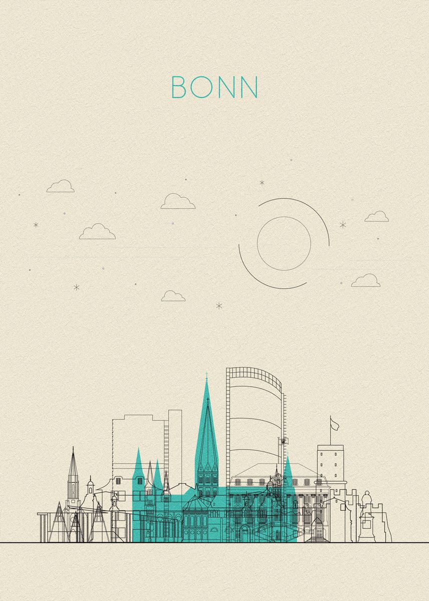 'Bonn Skyline' Poster, picture, metal print, paint by Deniz A. | Displate